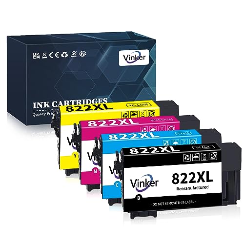 Vinker 822XL Remanufactured Ink Cartridges Replacement for Epson 822XL Ink Cartridges Combo Pack T822 T822XL 822 XL for Workforce Pro WF-3820 WF-4820 WF-4830 WF-4834 Printer (4 Pack)