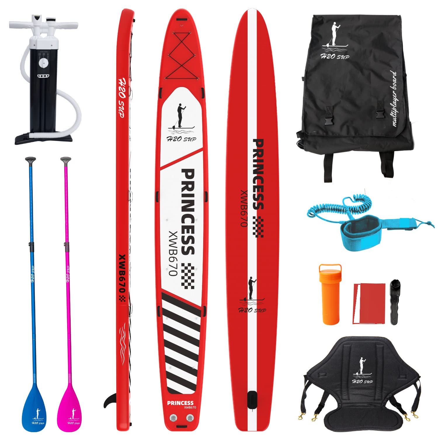 H2OSUP Extra Long Extra Large Multi-people Inflatable Paddle Board, 22' × 34" ×7.8" Stand Up Board SUP Board with Kayak Seat, Durable SUP Accessories for Youth & Adults Have Fun with Family Friends