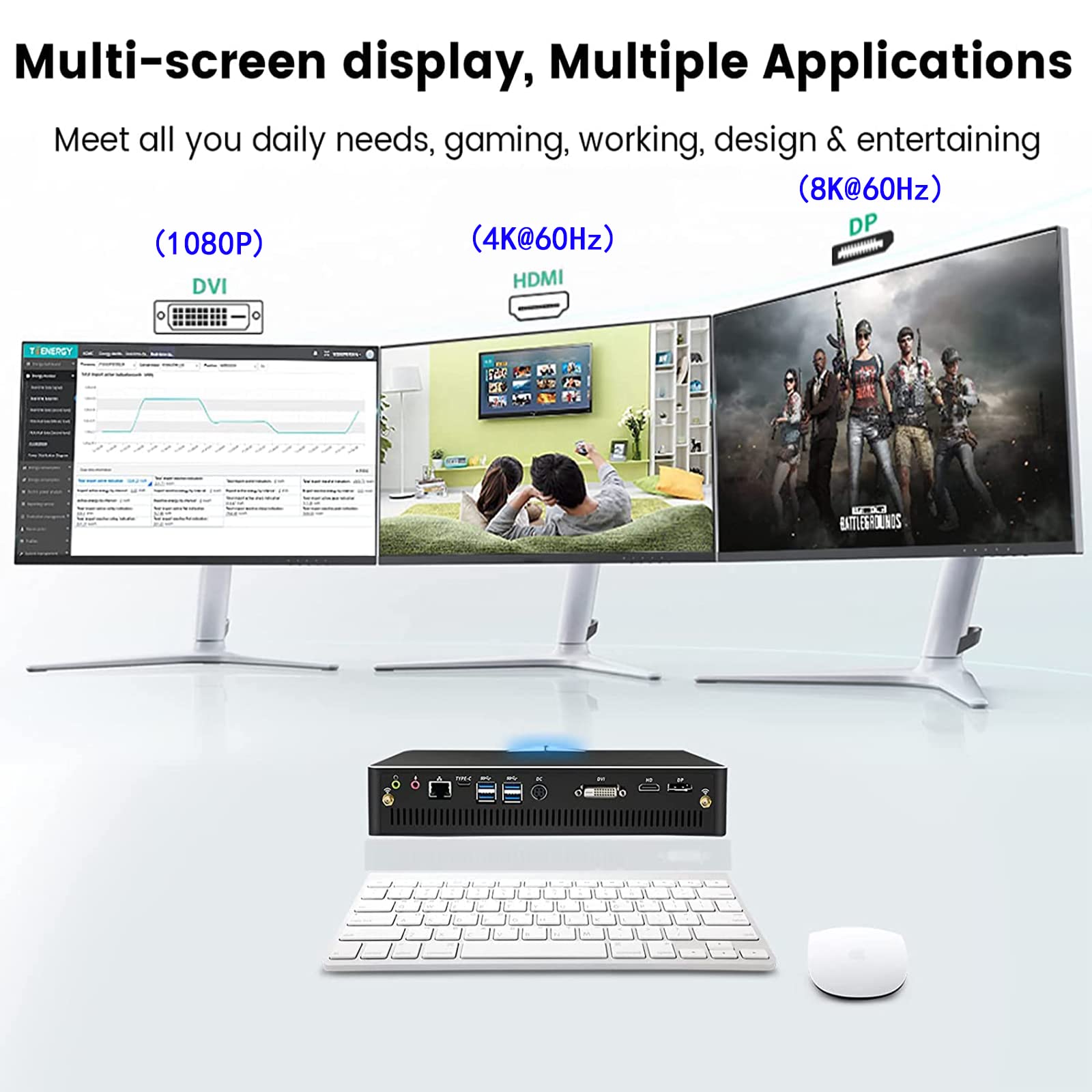Kinupute Mini Computers, Desktop PC Core i9-9900KF 3.6-5.0GHz, Windows 11 Pro, 64G DDR4| 1T NVME SSD, GeForce RTX2060 6G, 4K/8K@60Hz, HDMI/DP/DVI Port, USB-C, BT5.1/WiFi6 for Gaming/Office/Design
