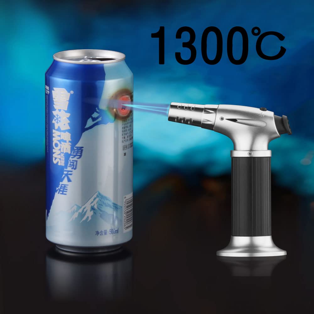 ibforcty Butane Torch, Refillable Culinary Cooking Torch Kitchen Blow Torch Lighter with Safety Lock Adjustable and Lock Flame (Butane Gas not Included) (Blue+Red)
