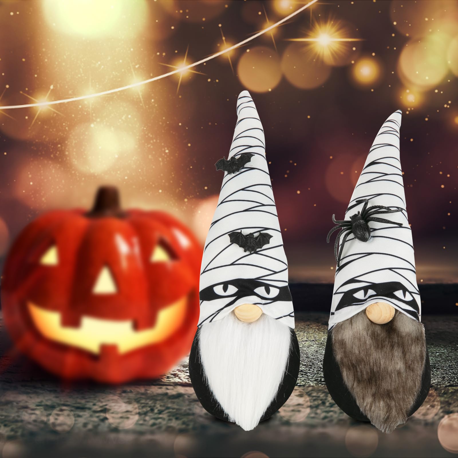 HAAPLL Halloween Gnomes Decorations, Halloween Decorations Indoor, Spider Hat Winter Gnomes - Handmade Plush 2 Pack Swedish Tomte Dwarf for Home Farmhouse Tiered Tray Docor (Halloween)