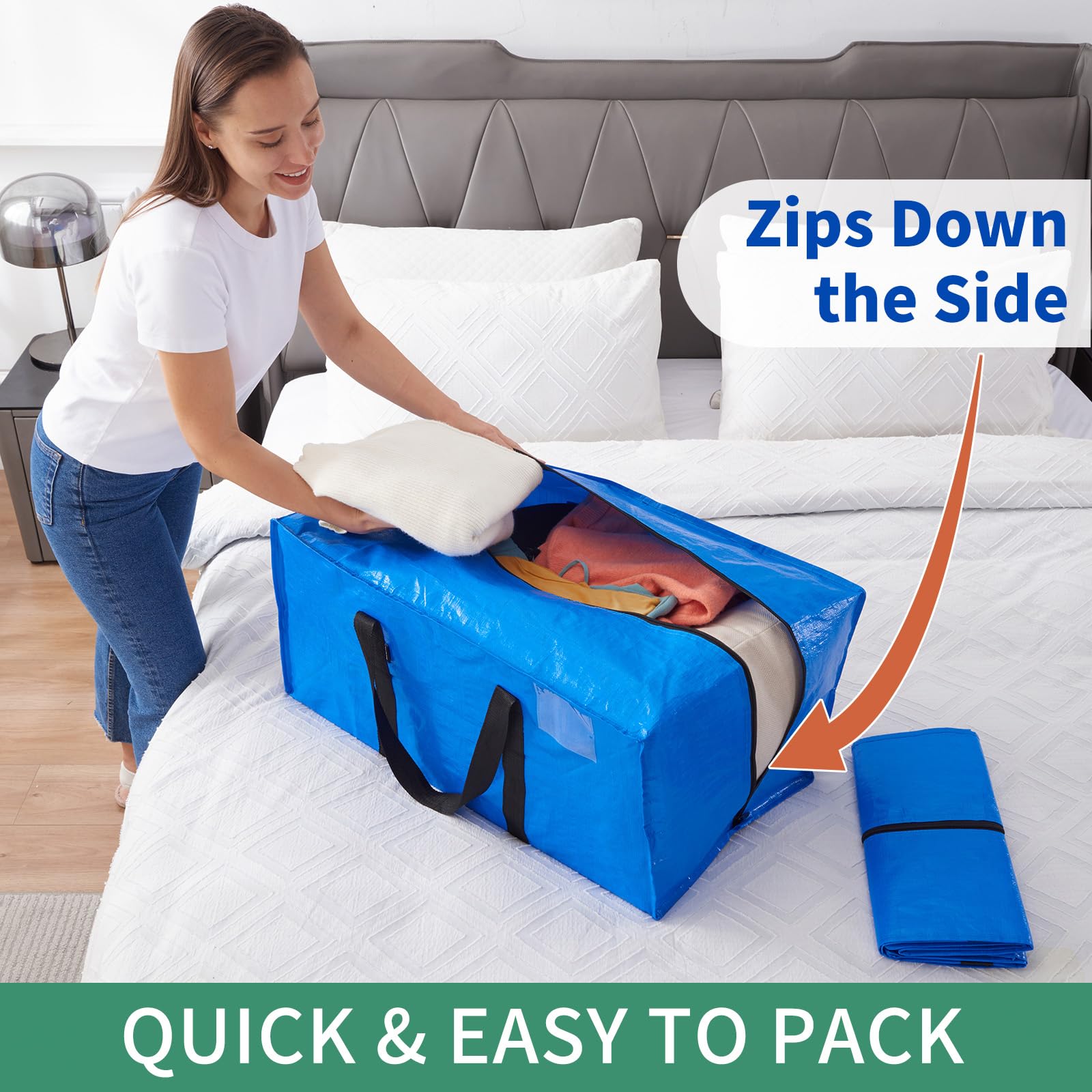 Moucas 7 Pack Heavy Duty Extra Large Moving Bags, Packing Bags for Moving, Blue Moving Totes W/Reinforced Handles & Zippers