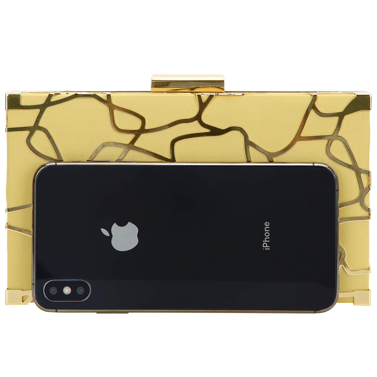 Fawziya Evening Purse Satin Geometric Metal Hollow Oversized Clutch Bags For Women Clutchess-Gold