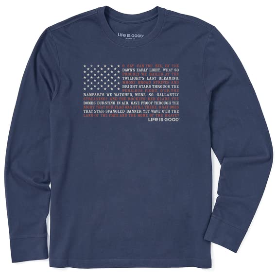 Life is Good. Men's Star Spangled Banner Flag LS Crusher Tee, Darkest Blue, Large