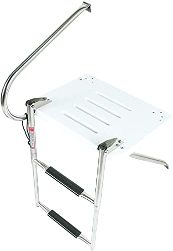 YaeMarine 2 Steps Boat Out-Board Swim Ladder, Under Platform Boat Ladder, Telescoping Boat Ladder, Fiberglass Platform Folding Stainless Ladder