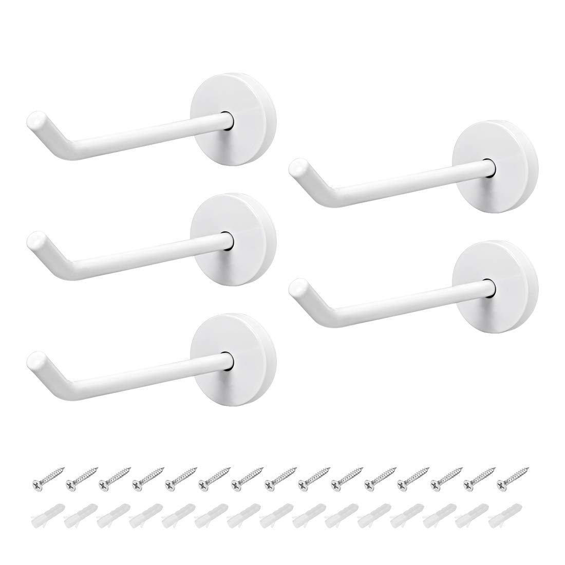 uxcell 5Pcs Wall Mounted Hook Robe Hooks Single Towel Hanger with Screws, Stainless Steel, (3.74Inch, White)