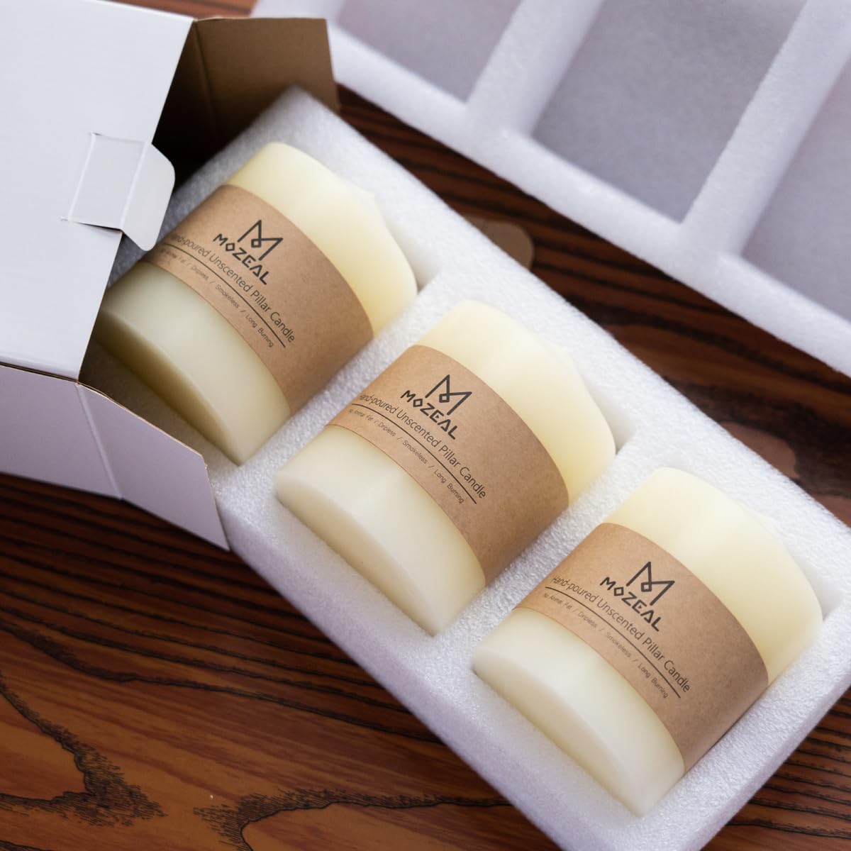 MOZEAL 3" x 4" Hand-Poured Unscented Gold Pillar Candles,Dripless Candles Set of 3,Smokeless,Clean Burning,Approx 60 Hours Burn Time,Wedding,Dinner,Christmas and Home Decor(3 Inch Width Series)