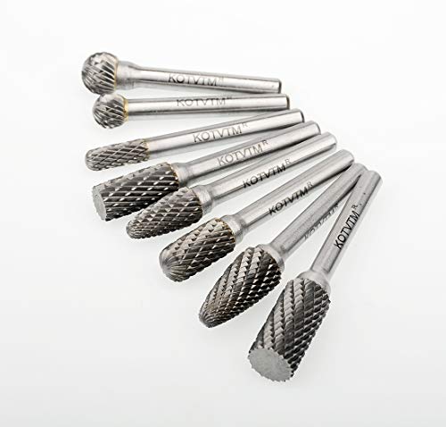 KOTVTM Carbide Burrs Set with 1/4 Inch Shank 8pcs Double Cut Rotary Burr File Drill Bits for Die Grinder Bits Metal Wood Carving, Engraving, Polishing, Drilling…