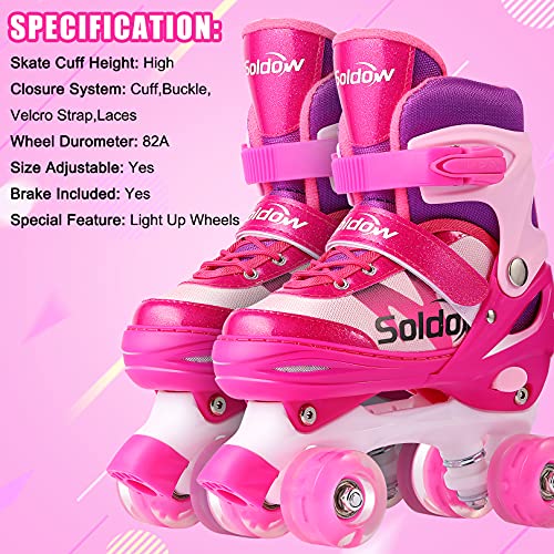Soldow Adjustable Roller Skate Light up Rollerskates for Girls Boys, Flashing Kids Roller Skates with Full Illuminating Wheels