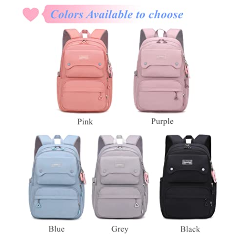 Solid Color School-Bags Black Backpacks for Teens Girls, Multi-pocket Elementary Girls Bookbags,Lightweight Casual Daypack