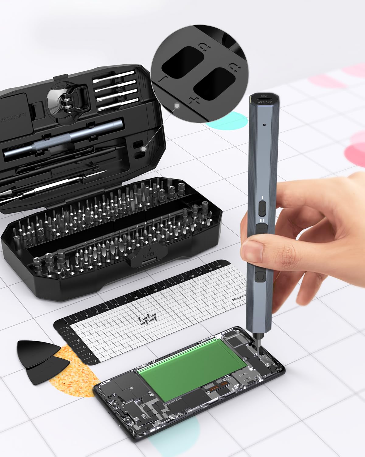 Mini Electric Screwdriver Set, 155-in-1 Precision Screwdriver with 140 S2 Magnetic Bits, 650mAh USB C Charging, 3 Torque Settings & Built-in Magnetizer for DIY Projects