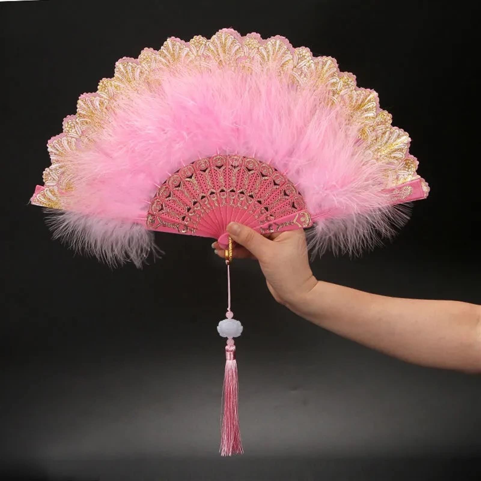 HABADOG Feather Folding Fan Dance Hand Fan with Pendant Gift Wedding Party Decoration (Color : Green)