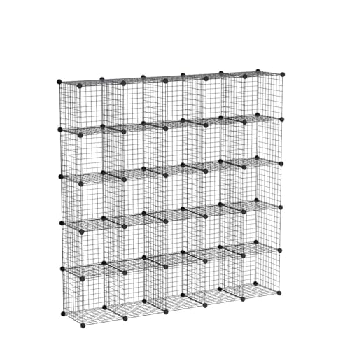 GEORGE&DANIS Wire Cube Storage Organizer Portable Wardrobe Closet Multi-Use DIY Shelf Modular Bookshelf Bookcase Metal Rack (71x14x71 inches), Black