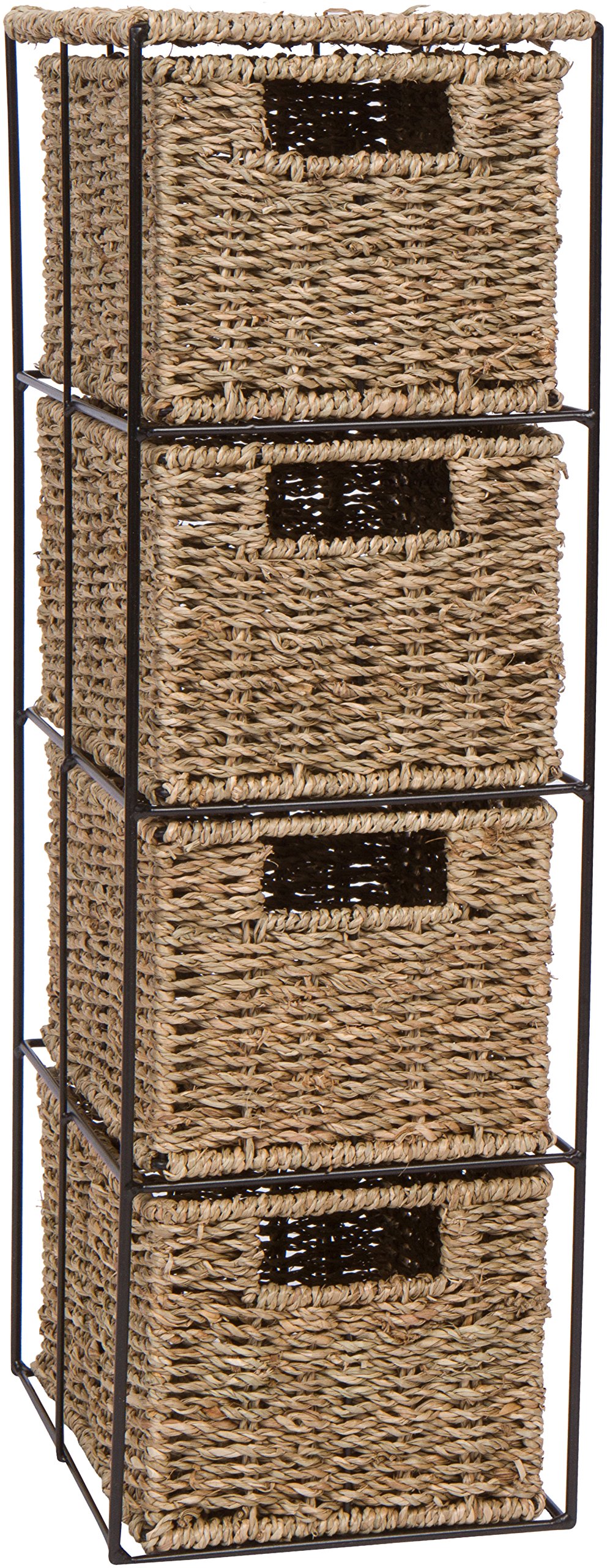 Trademark Innovations 23" Seagrass and Metal 4-Drawer Storage Chest Side Table