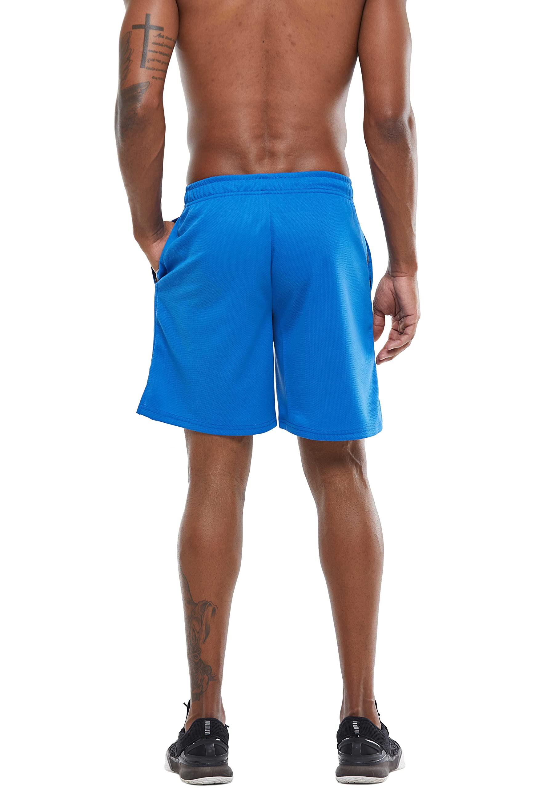 G Gradual Men's 7" Workout Running Shorts Quick Dry Lightweight Gym Shorts with Zip Pockets (2 Pack: Black/Blue Large)