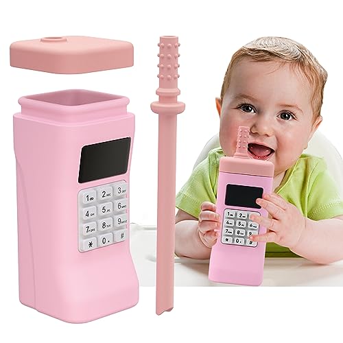 ZFQQ 100% Silicone Baby Training Cup With Teething Straw, Three Optional Colors | Spill Proof Silicone Toddler Cups | Baby Drinking Cup With Straws And Lid 6.8 Oz, For 6+ Months, Bpa-Free (Pink)