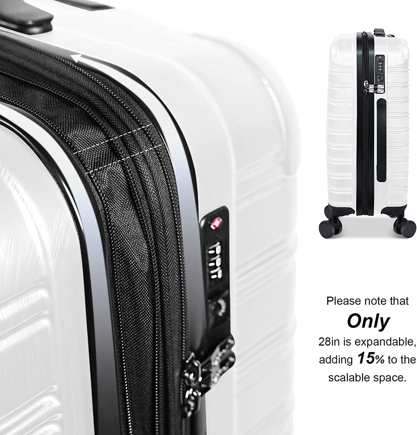 Feybaul Luggage Sets (Only 28in Expandable) Carry on Suitcase with Spinner Wheels,White