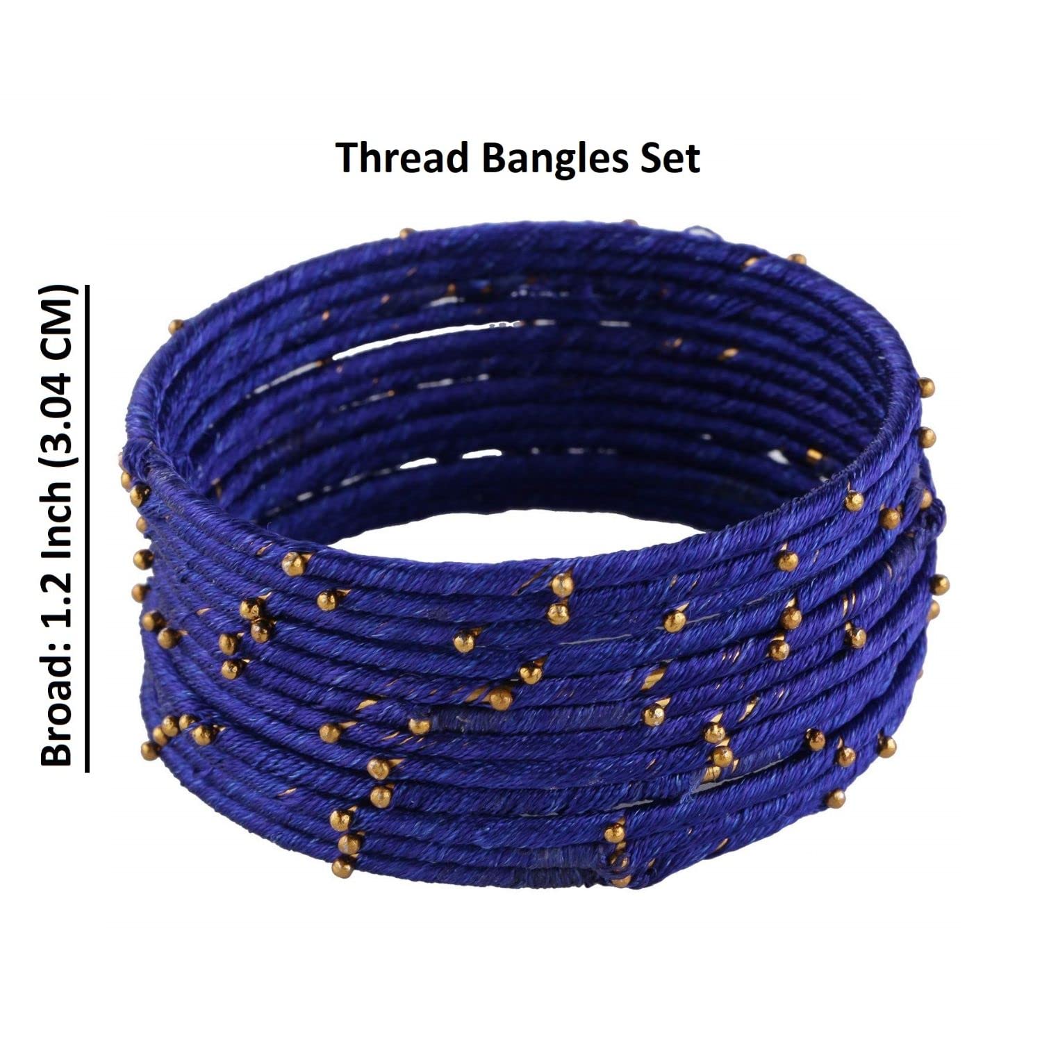 Efulgenz Fashion Jewelry Indian Bollywood Gold Plated Beaded Blue Silk Thread Wedding Bridal Bracelet Bangle Set (12 Pcs)