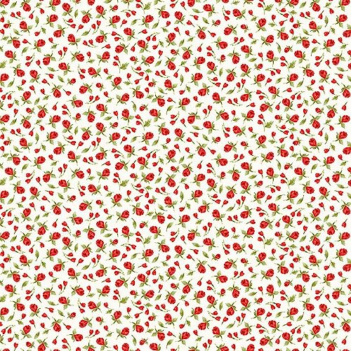 Vintage Rose Red Tiny Cute Roses Cream Cotton Fabric Timeless Treasures BTY