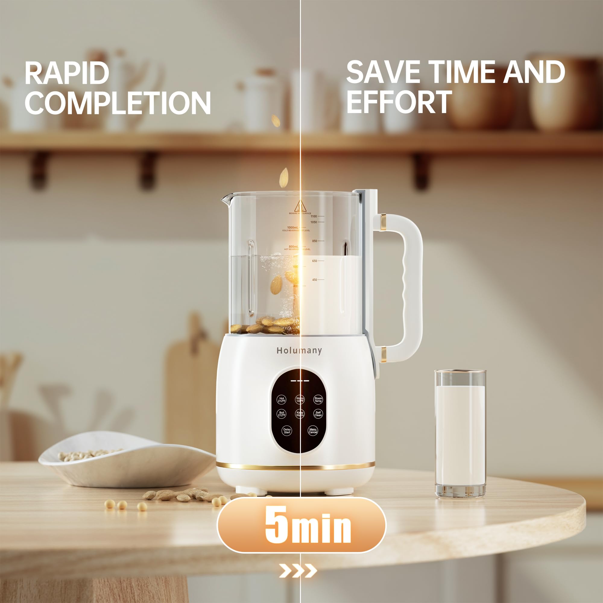 Nut Milk Maker, 35oz Automatic Soy Milk Maker for Homemade Almond, Oat, Soy Milk, Plant-Based Milk and Non-Dairy Beverages, Milk Maker Machine with Delay Start/Keep Warm/Self Clean