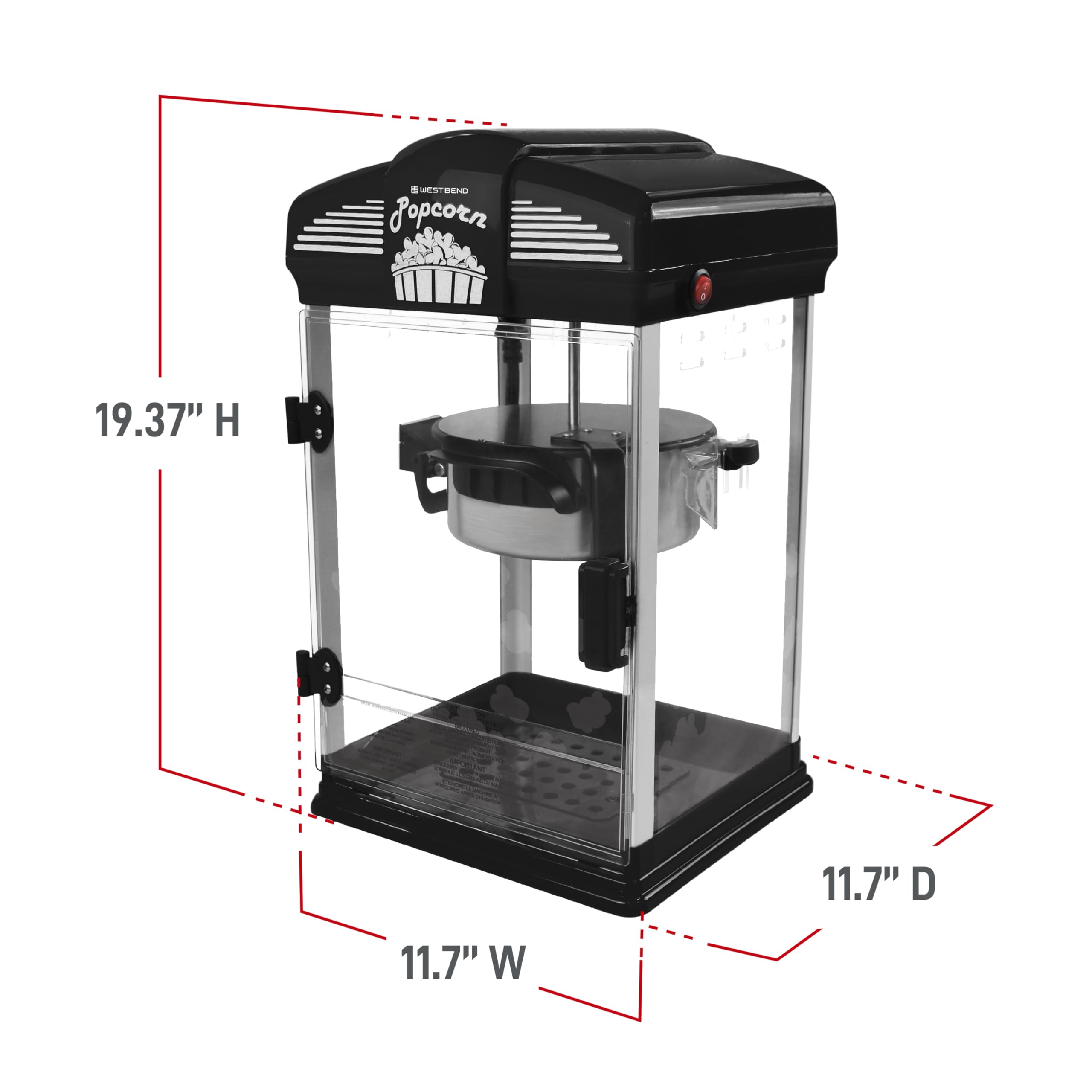 West Bend Stir Crazy Movie Theater Popcorn Popper, Gourmet Popcorn Maker Machine with Nonstick Popcorn Kettle, Measuring Tool and Popcorn Scoop for Popcorn Machine, 4 Qt., Black