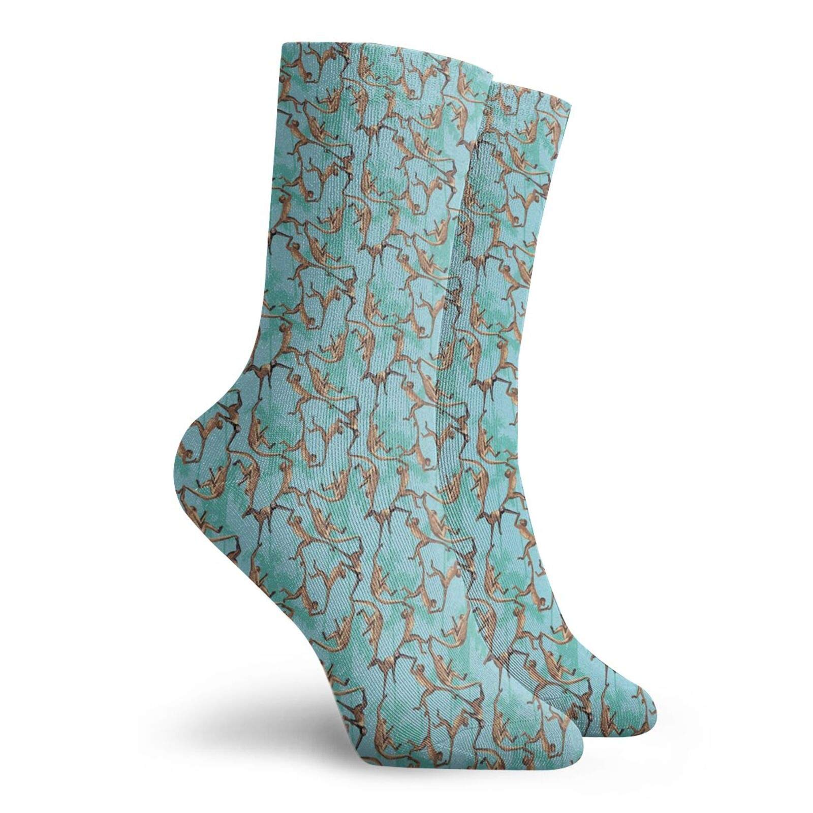 GULTMEE Monkey Funny Compression Socks Women and Men,Wild Jungle Animals Hanging Around On Trees,Best for Circulation,Running,Athletic,Nurse,Travel,Dark Brown And Pale Sky Blue -12 inch