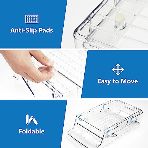 Puricon Large Foldable Skinny Can Organizer, Auto-Rolling Drink Dispenser for 16oz (473ml) / 17oz (500ml) Skinny Tall Cans, Clear, Space-Saving Storage for Fridge, Pantry, and Countertop - 1 Pack