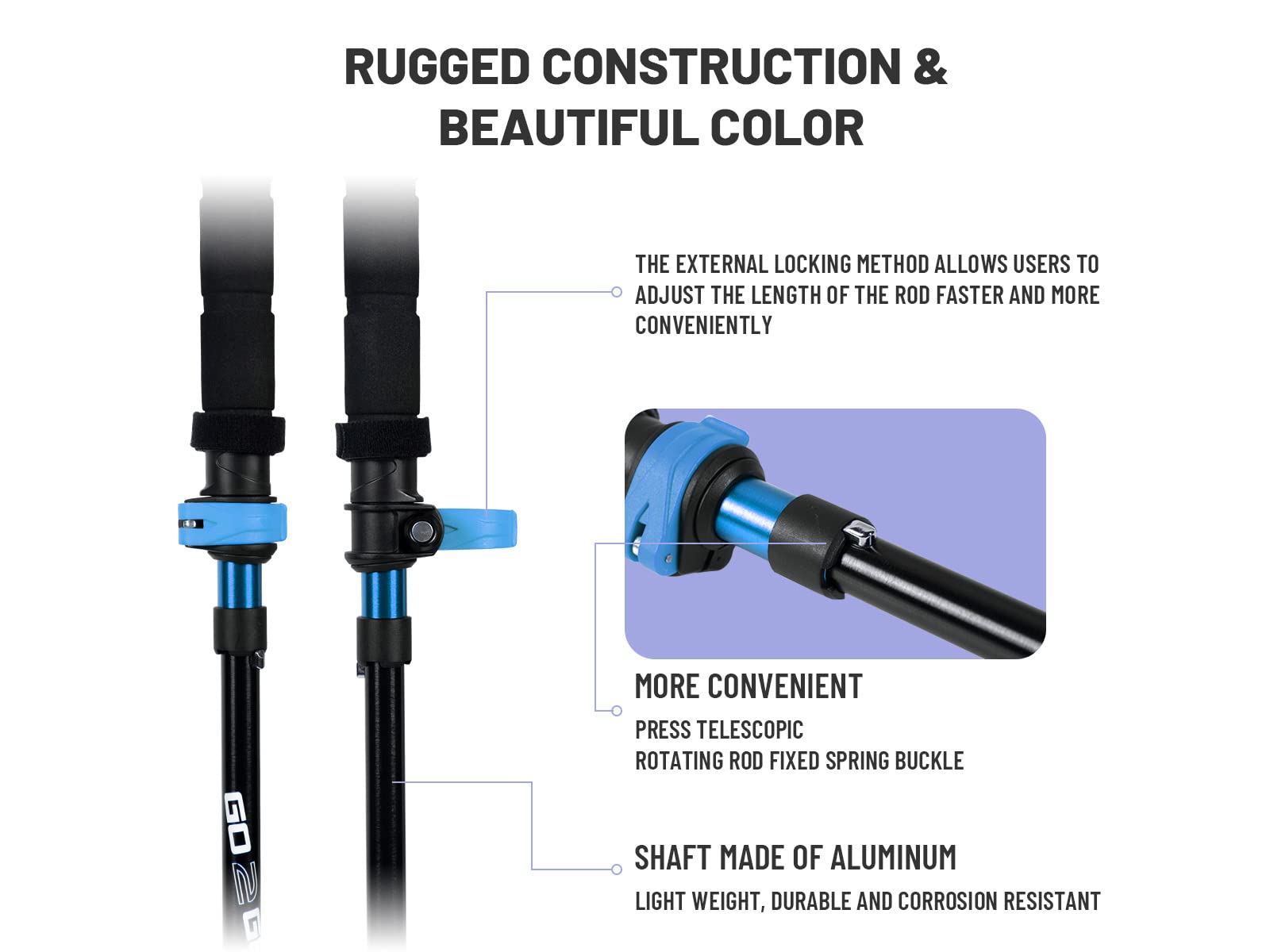 G2 Foldable Hiking Trekking Poles/Aluminum Alloy/Soft-foam Grip/Foam Padded Wrist Strap/Auto-Adjustable Strap/Press Telescopic Fixed(Pack of 2 Poles)