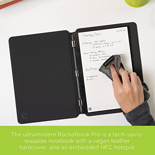 New Rocketbook Pro Smart Notebook | Black | Scannable Office Notebook with 20 Sheet Page Pack - Lined and Dot Grid | Hardcover Vegan Leather Reusable with 1 Pilot Frixion Pen & 1 Microfiber Cloth | Executive Size: 7 in x 9 in
