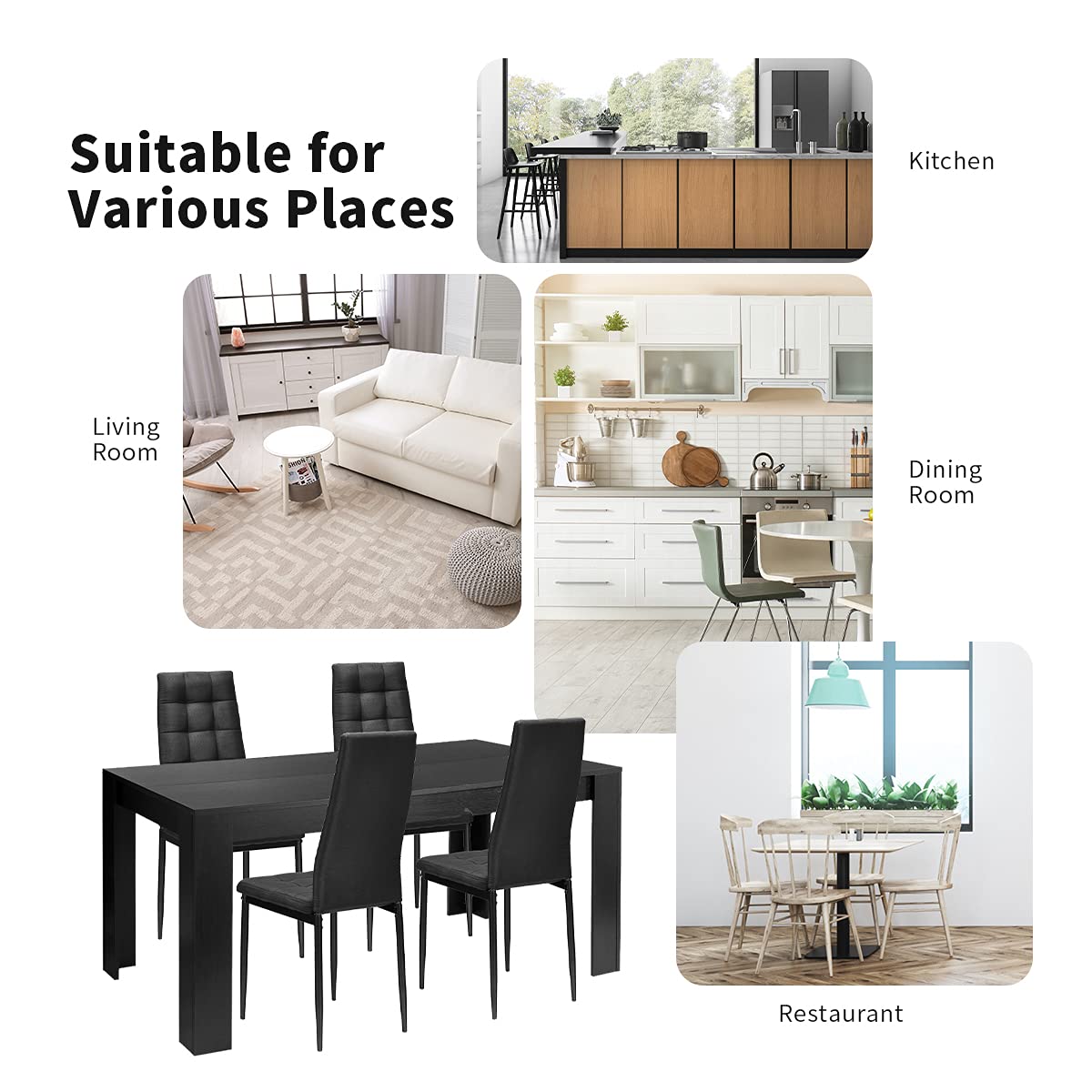 Giantex 9 Pcs Dining Table Set, Wood Rectangular Table with 8 Upholstered Chairs Set, Modern Kitchen Table Set, Black Dining Room Table Set, Home Kitchen Dinette Furniture Family Party