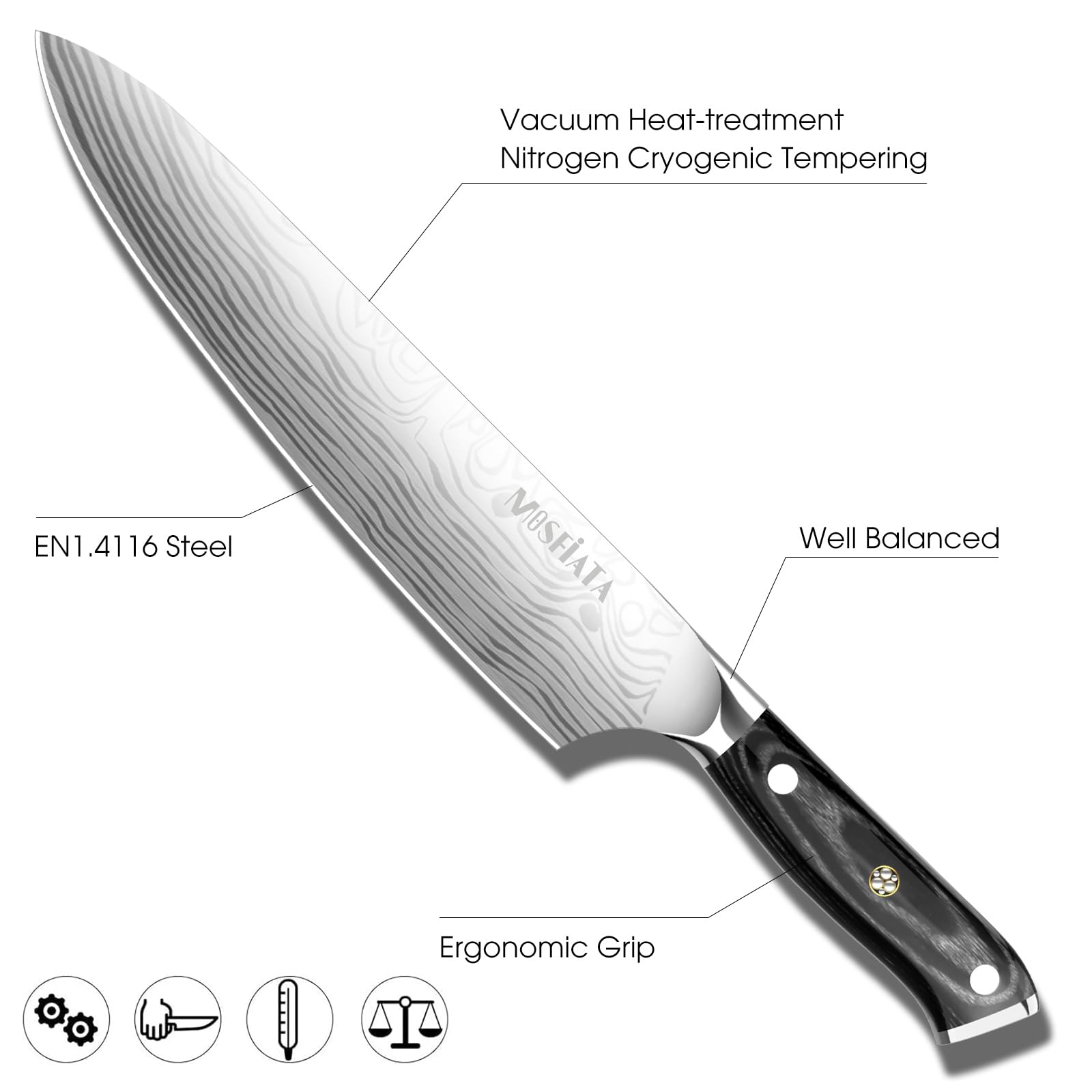 MOSFiATA 10" Super Sharp Professional Chef's Knife,German High Carbon Stainless Steel EN1.4116 with Micarta Handle and Gift Box