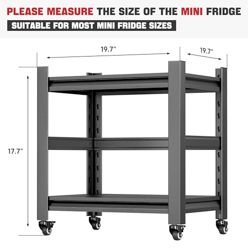 Phonando Mini Fridge Stand with Storage,Heavy Duty Mobile Mini Fridge Shelf with 4 Lockable Wheels,220lbs Mini Fridge Table for Dorm,Small Refrigerator Stand Storage Cart (19.67"*19.67 * 17.7")
