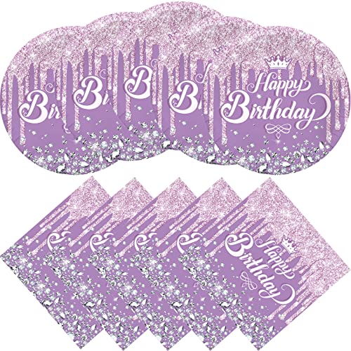 Purple Birthday Party Supplies, 20 Plates and 20 Napkins, Purple Theme Birthday Party Decorations for Girl Women Wedding Bday Party Supplies