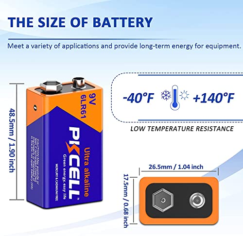 PILOCEL 9V Batteries, 9 Volt Alkaline Battery, Long-Lasting 9V Battery for Smoke Detector, 10-Year Shelf Life, 8 Pack