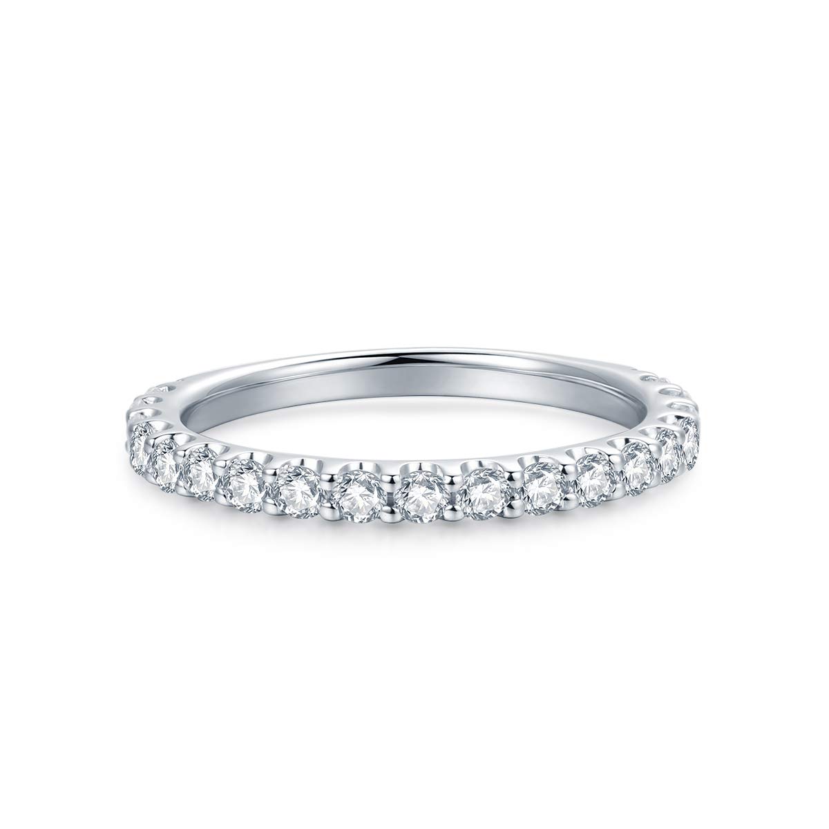 HAFEEZ CENTER 2.5mm Rhodium Plated Sterling Silver Half Eternity Moissanite Wedding Band (7.5, moissanite)
