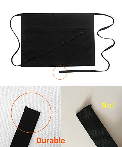 Hi loyaya Waitress Apron for Women Men - Set of 6 Black Half Waist Aprons with Pockets for Chef Waiter Server Baker Kitchen Restaurant (Large)