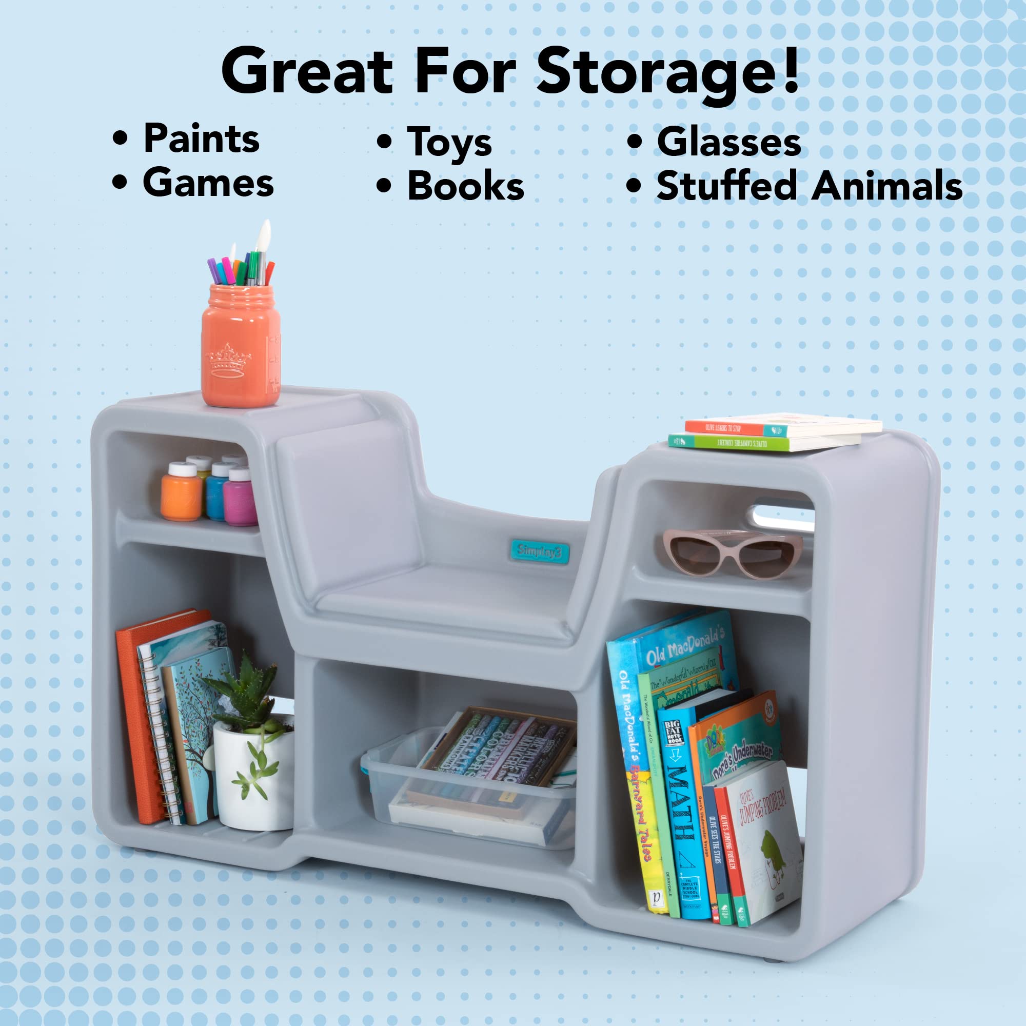 Simplay3 Cozy Cubby Book Nook β Kids Bookshelf and Storage with Built-in Reading Seat, Fully Assembled, Made in USA