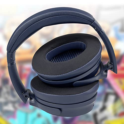 SoloWIT Cooling-Gel Ear Pads Cushions Replacement, Earpads for Bose QuietComfort 35 (QC35) and Quiet Comfort 35 II (QC35 II) Over-Ear Headphones, Softer Leather, Noise Isolation Foam - Navy Blue