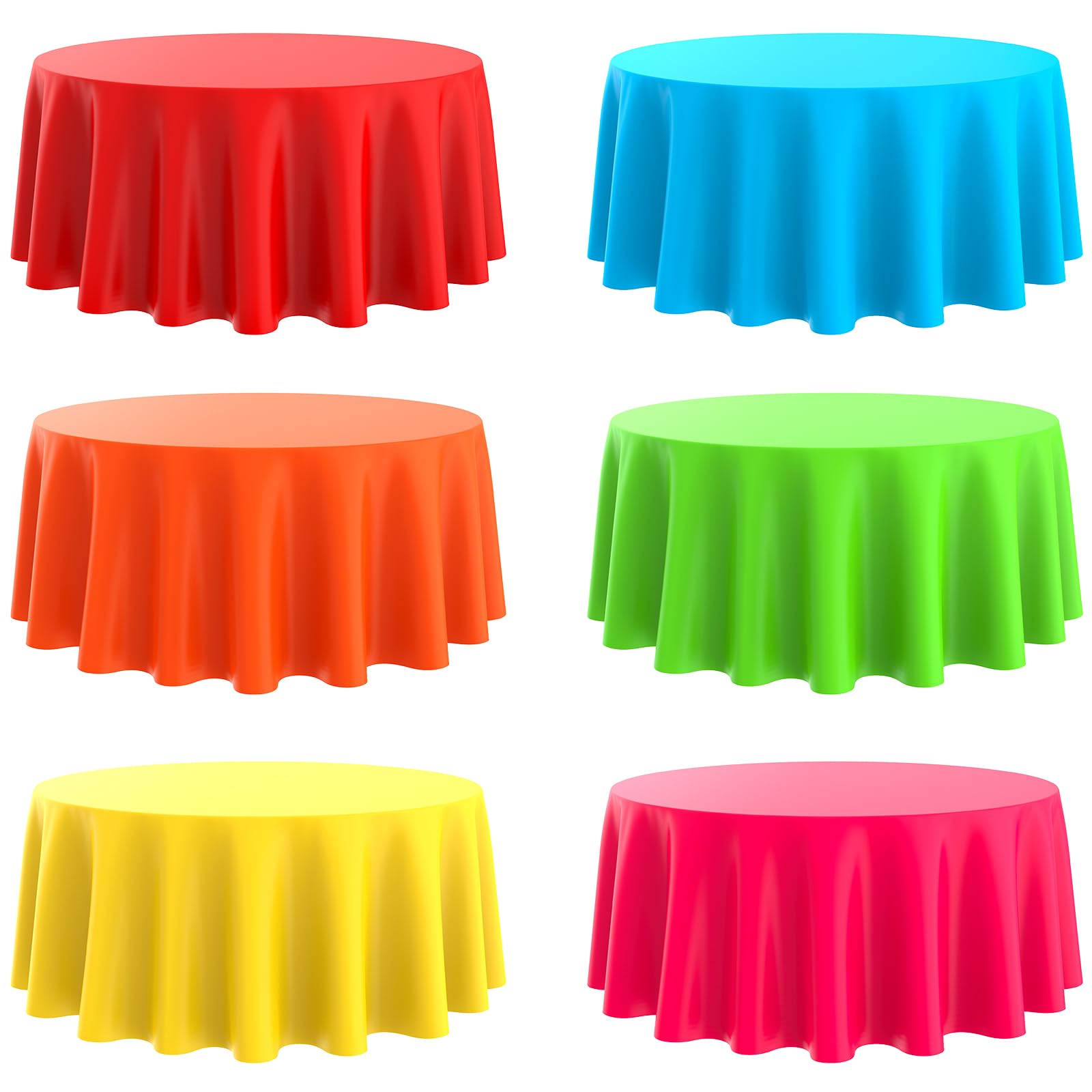 Oudain 6 Pcs Round Plastic Tablecloth Disposable Tablecloth 84 Inch Stain and Wrinkle Resistant Table Cover Tablecloths for Graduation Baby Shower Wedding Decoration (Multi Colors)