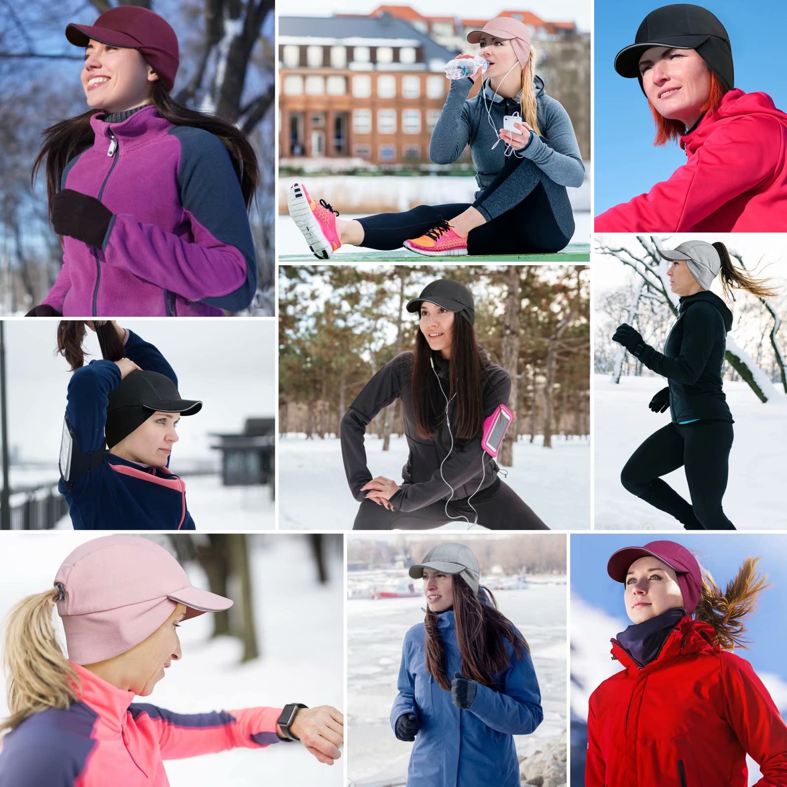 GADIEMKENSD Winter Running Hats Reflective Fleece Ponytail Hat for Women Baseball Caps with Earflap Drop Down Ear Warmer Mens Skull Cap Beanie with Visor Cold Hat for Outdoor Hiking Snow Ski Black
