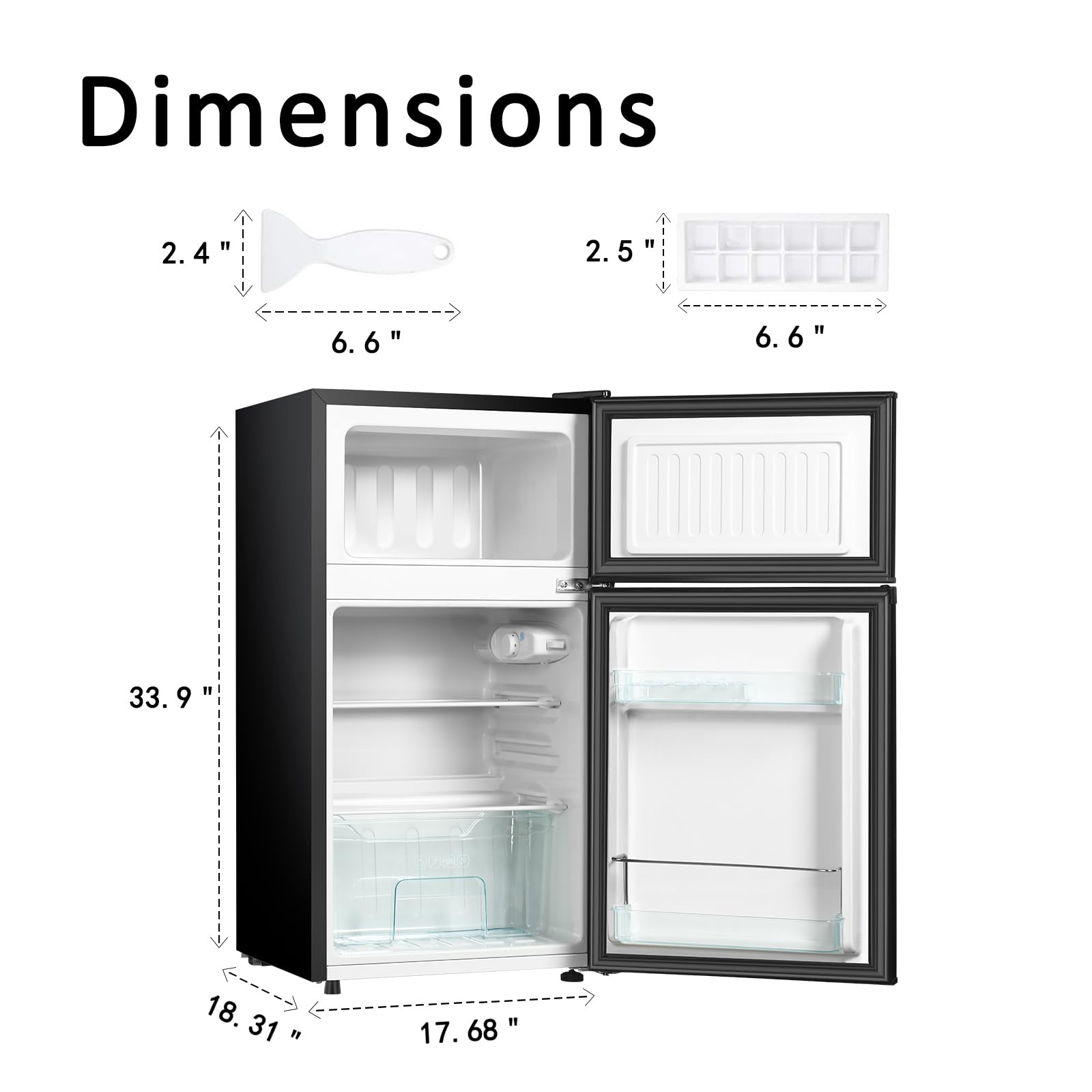 HAILANG 3.2 Cu.ft Mini Fridge with Freezer, 2 Door Compact Refrigerator with Low Noise, Mini Refrigerator with Freezer For Bedroom, Living Room, Dorm, Kitchen, Office (Sliver)