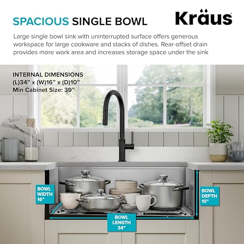 KRAUS Kore Workstation 36-inch Farmhouse Flat Apron Front 16 Gauge Single Bowl Stainless Steel Kitchen Sink with Integrated Ledge and Accessories (Pack of 5), KWF410-36