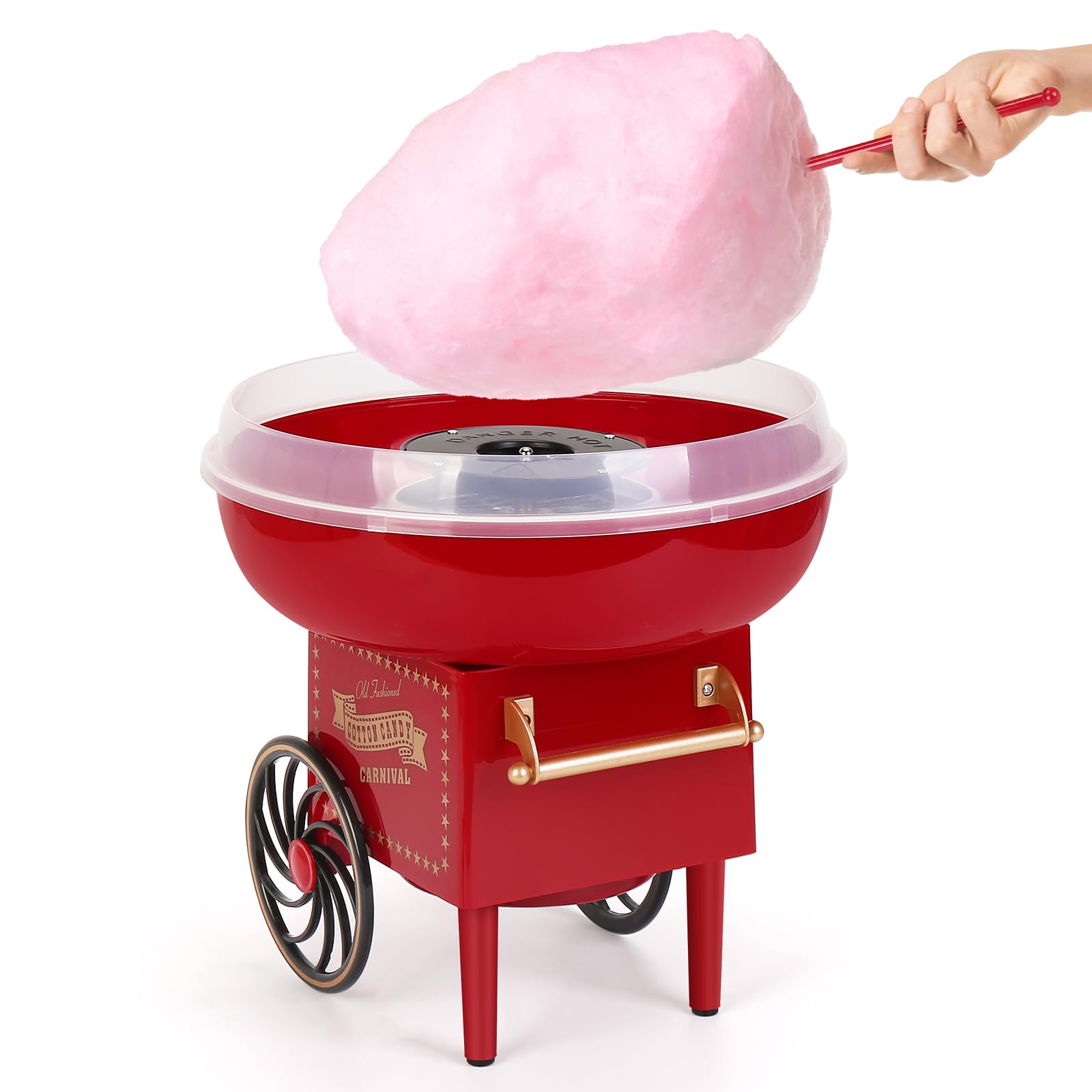 VAlinks Cotton Candy Machine, Mini Electric Cotton Candy Maker with Sugar Scoop & Splash-Proof Plate, Countertop Cotton Candy Maker Make Candy for Kids Birthday, Party, Red