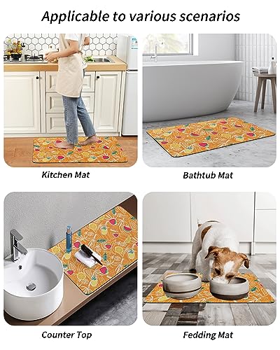 Tropical Summer Bath Mat for Tub,Non Slip Bathroom Floor Runner Rug Quick Dry & Absorbent Diatomaceous Earth Kitchen Room Shower Sink Washable Doormat,Orange Fruit Lemon Watermelon Pineapple 16"x24"