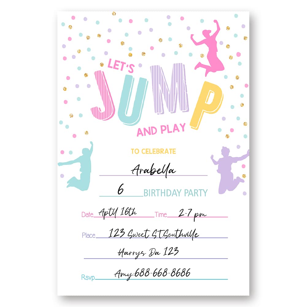 LoaHak Jump Theme Birthday Invitations, Jump Birthday Invitation Digital, Trampoline Party, Bounce House Party. (049)