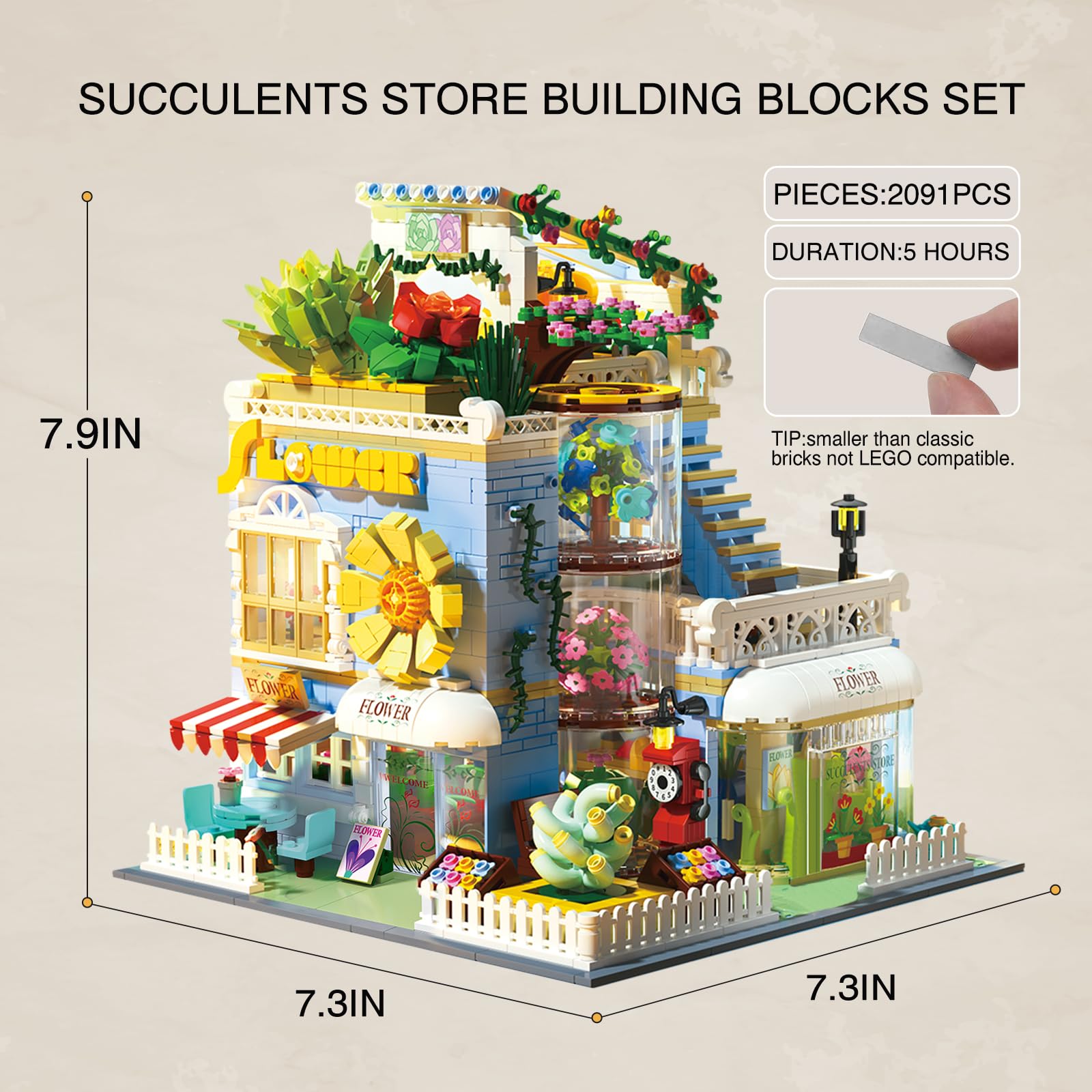 flycites Flower House Mini Building Blocks Set Succulents Store Creative Micro Bricks Bonsai Collectible Model,Gift for Adult/Teens 2091pcs(Not Compatible with Lego Set)