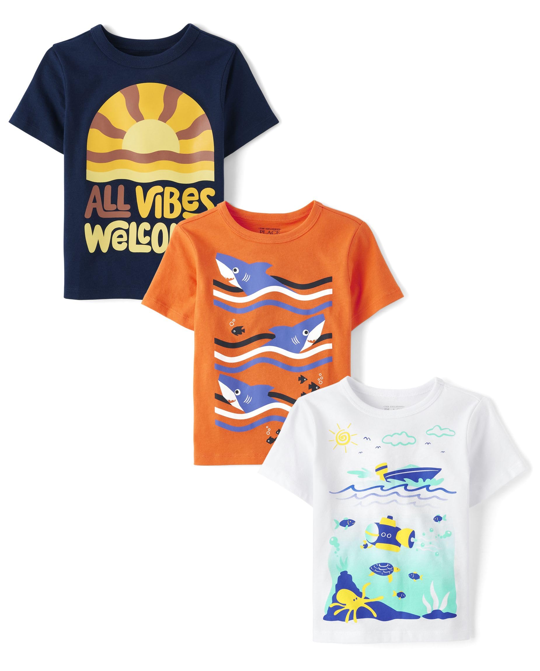 The Children's Place Baby Boys' and Toddler Animal Short Sleeve Graphic T-Shirts,Multipacks, Shark/Crocodile/Tiger/Tucan 4-Pack, 5T