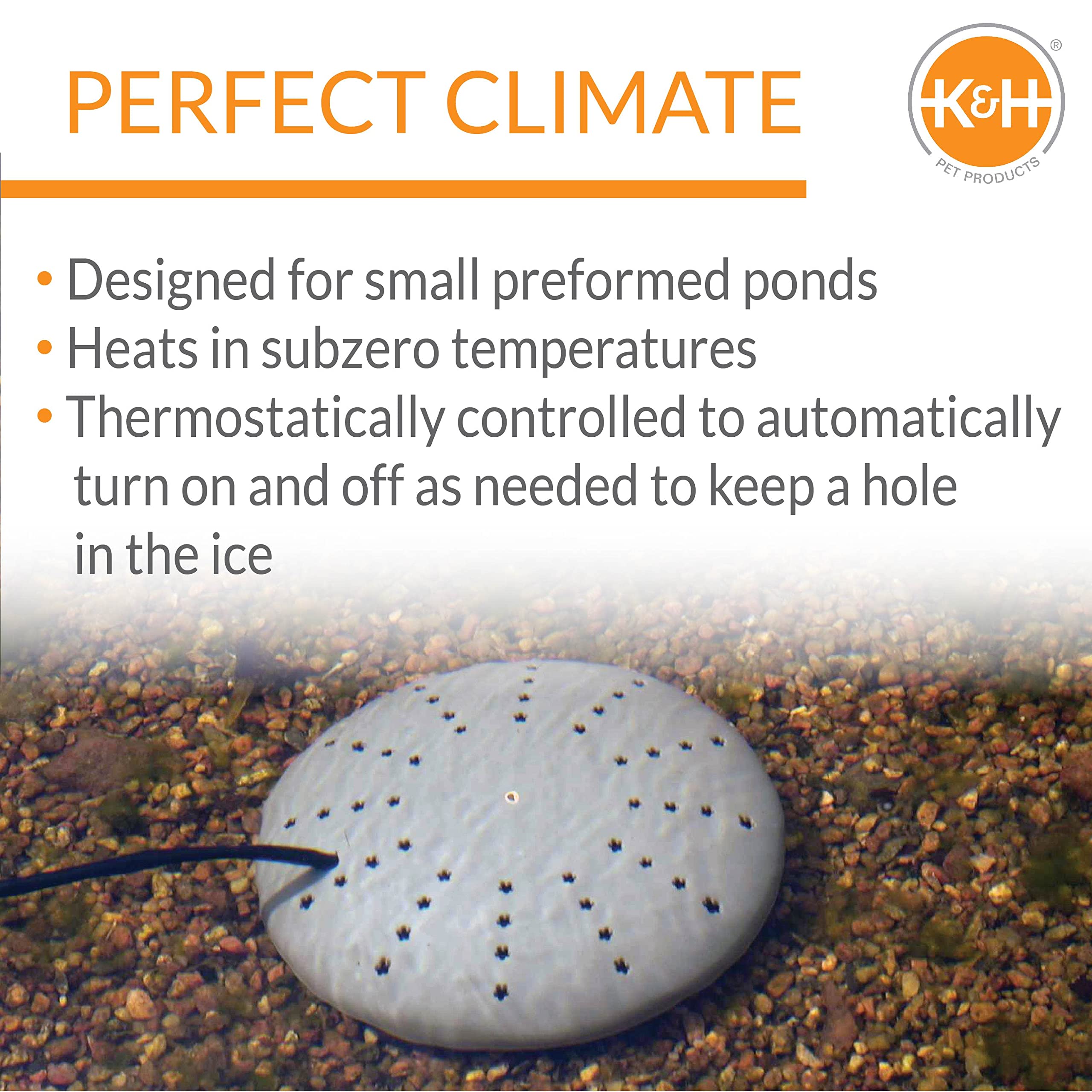 K&H Pet Products Thermo-Pond Perfect Climate Submersible Pond Deicer Gray 8" x 8" 300W, 1 Count (Pack of 1)