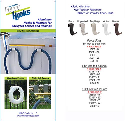 MIDE Products 13SET-T Hooks, Fits 1-1/4 Inch to 1-5/8 inch Fence or Railing, Tan/Beige