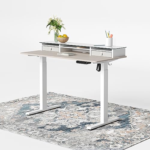 FEZIBO Height Adjustable Electric Standing Desk with Keyboard Tray, 48 x 24 Inch Stand Up Table with Storage Shelf, Sit Stand Desk, Maple Top